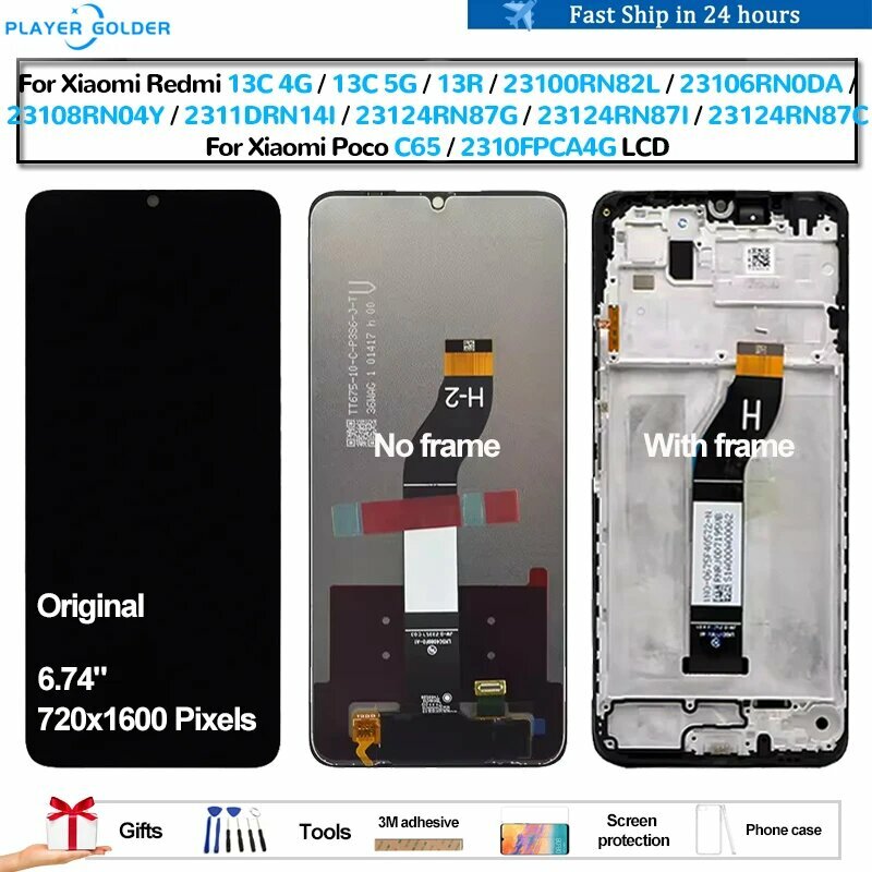 Оригинал для Xiaomi Redmi 13C 4G 5G 13R для Xiaomi Poco C65 Pantalla ЖК-дисплей No frame 13C 4G