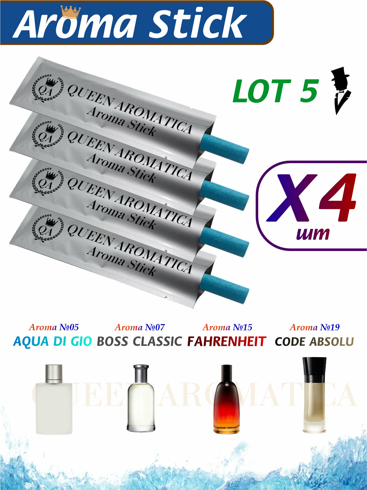 Ароматизатор в машину Queen Aromatica - Сменные арома стики набор LOT 4 Stick Man 5