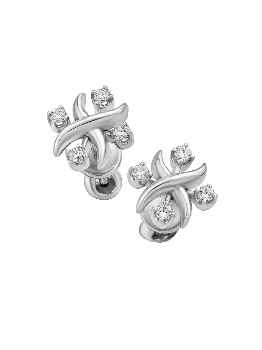 Серьги пусеты, белое золото, 585 проба, родирование, бриллиант