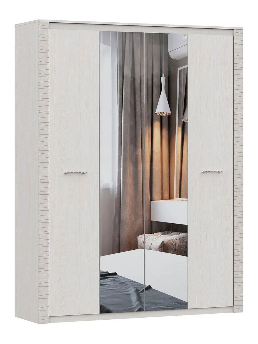 Распашной шкаф для одежды и хранения вещей Гамма с зеркалом, с полками, со штангой, 170х220х49 см, Ясень Анкор светлый / Сандал светлый