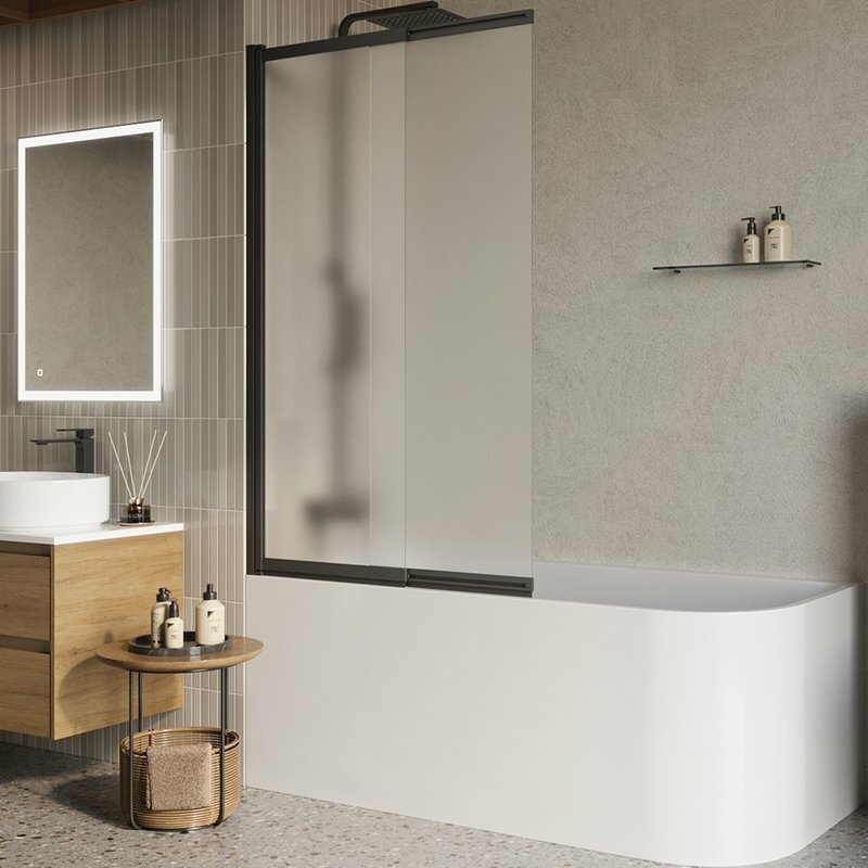 Шторка на ванну BelBagno Luce VF-11-90/145-P-NERO профиль матовый черный, стекло рифленое