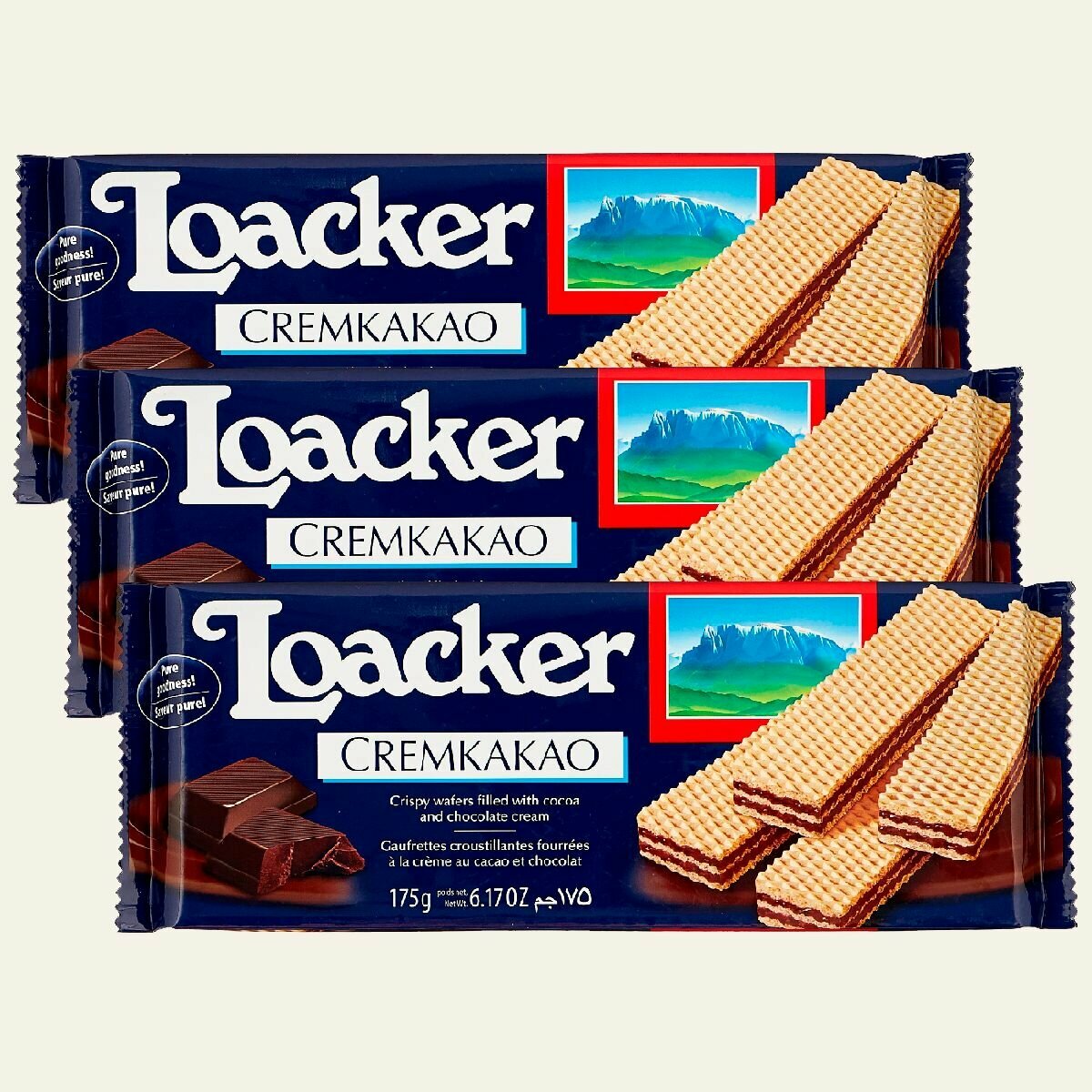 Вафли Loacker хрустящие со сливочной какао-начинкой, 3шт по 175гр