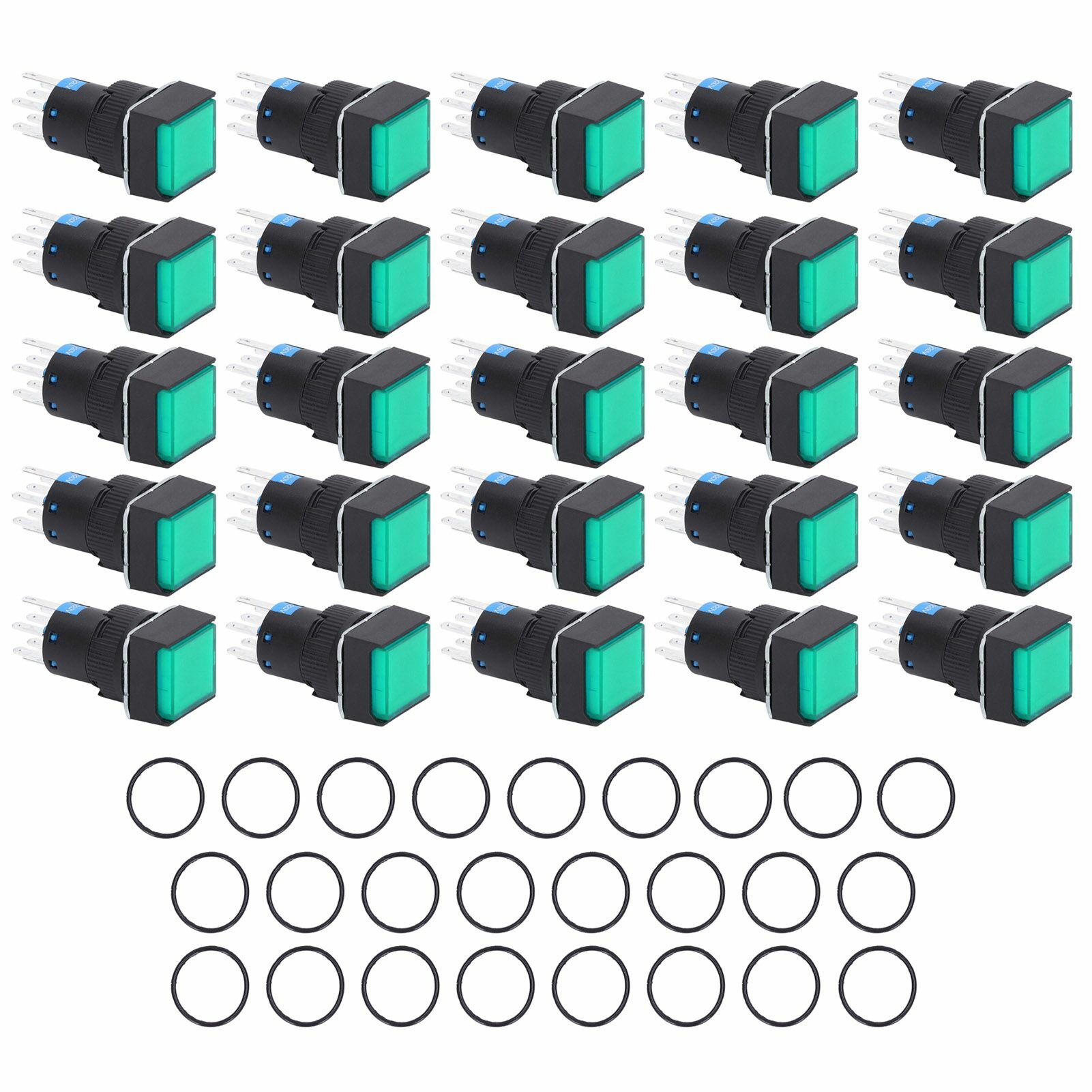 25 шт. Квадратных самозатягивающихся кнопочных выключателей 8 Pin с подсветкой для электрощита 16мм, ABS + латунь