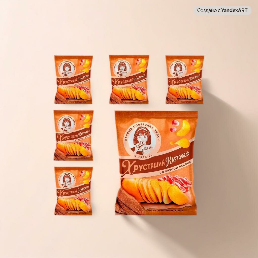 Чипсы Хрустящий Картофель со вкусом бекона, в ломтиках, 70 гр, 6 уп