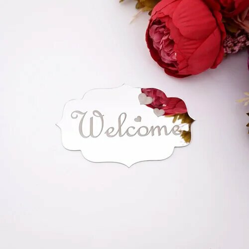 Зеркальная табличка "Welcome" 14x9.5cm, серебристая
