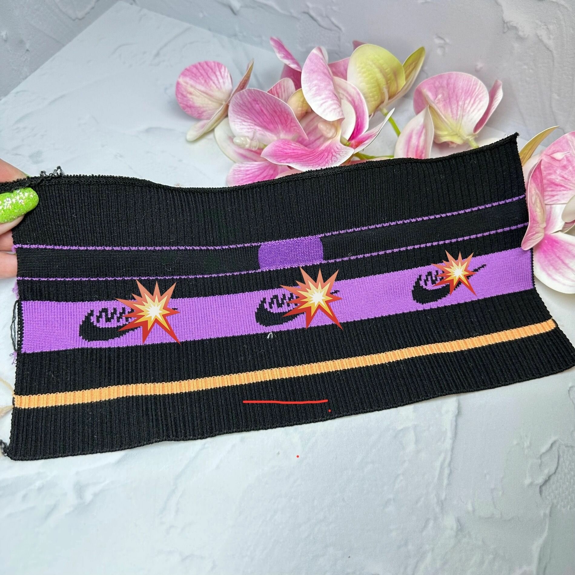 Манжет / манжет трикотажный с туннелями под шнур, (цвет черный-фиолетовый ) один заказ: 12*26см /2 шт