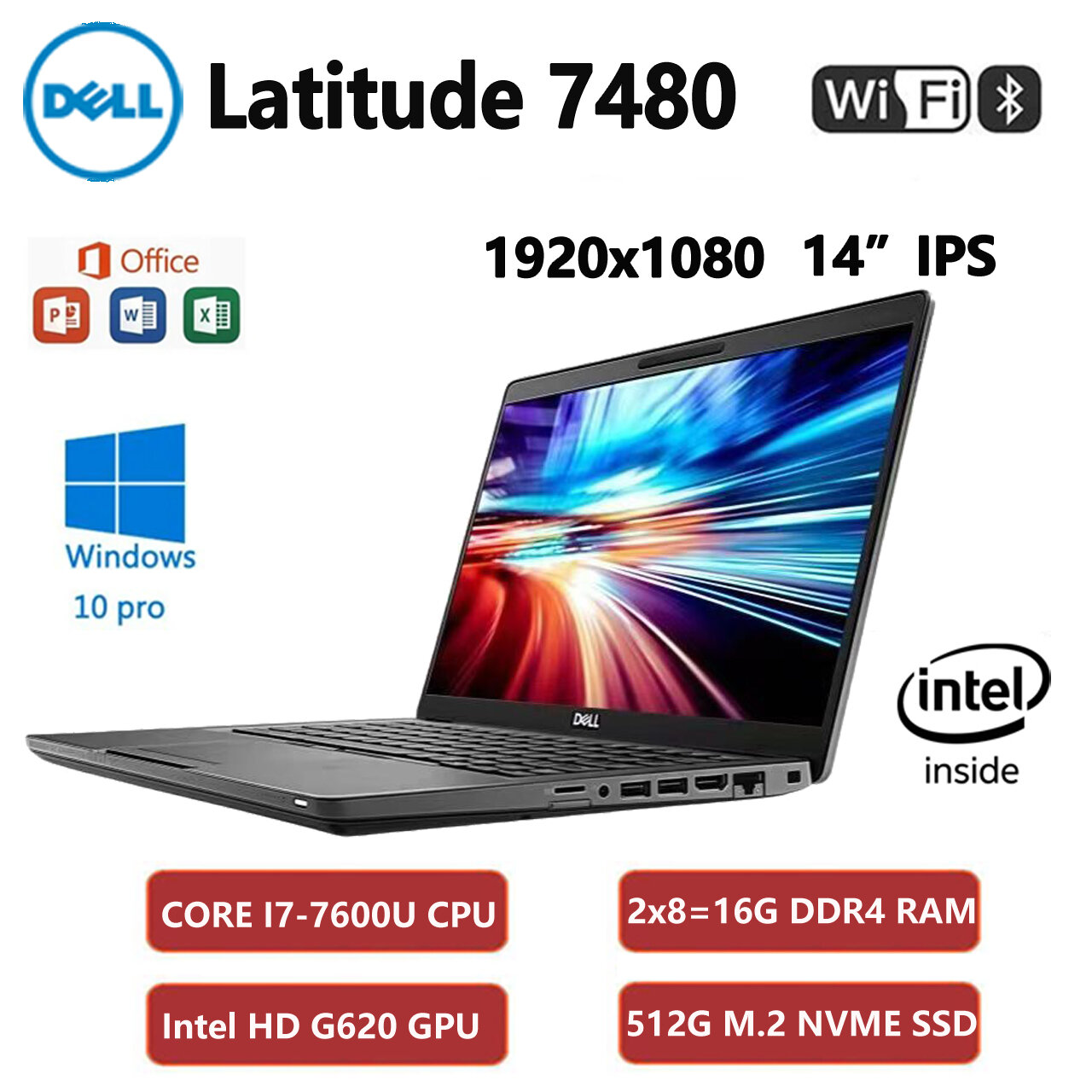 Подержанный ноутбук 14" DELL Latitude 7480 ( CORE I7-7600U+2X8GB DDR4 2400 RAM+512G M.2 NVME SSD+Intel UHD 620 Видеокарта+1920X1080 IPS 4K) Win 10 pro