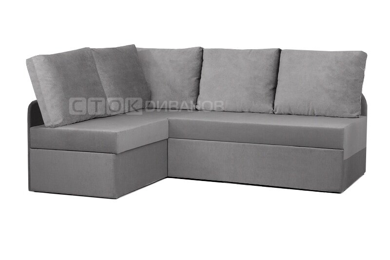 Угловой диван Сток Диванов Модус, серый велюр, 208 см, механизм дельфин