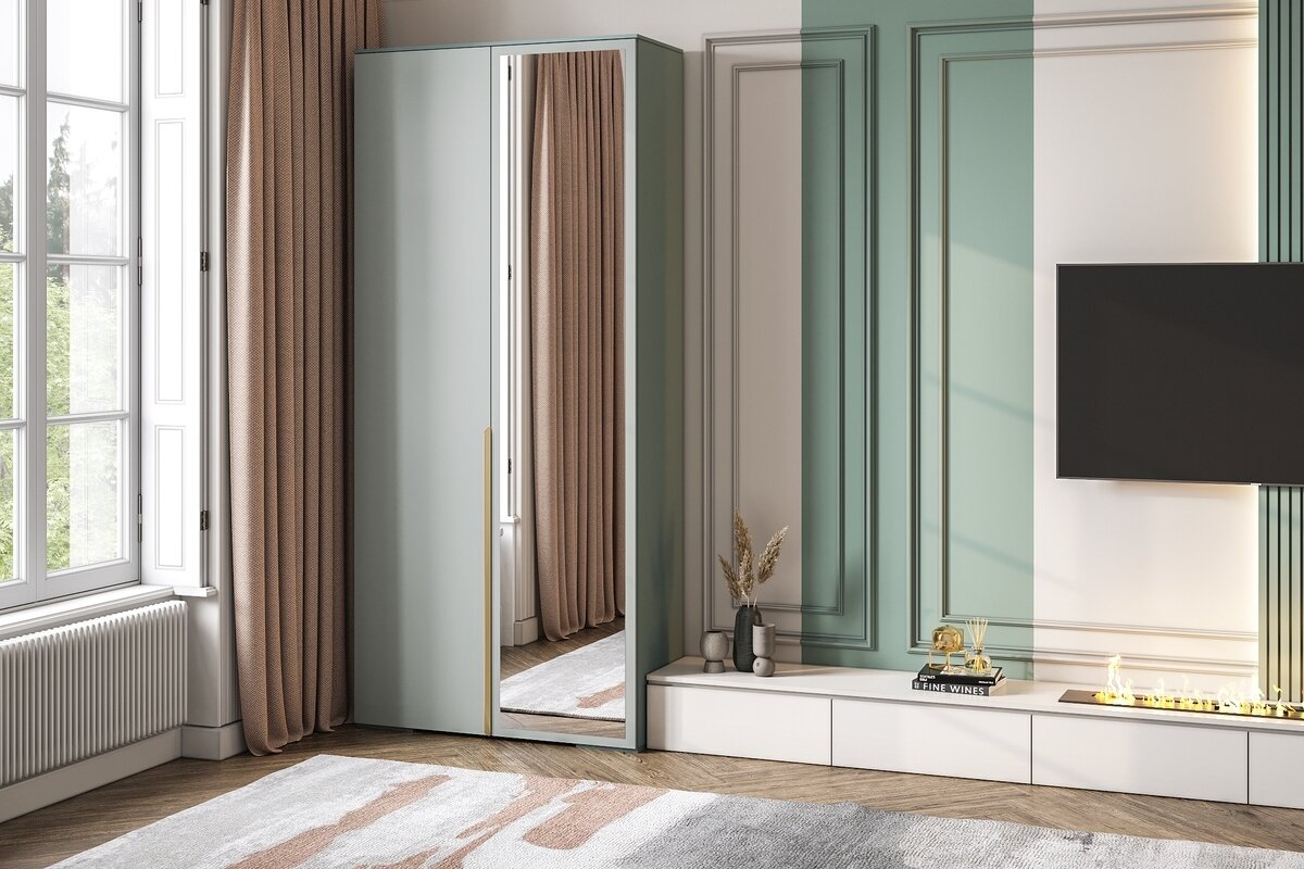 Шкаф распашной Солфорд 2 с зеркалом Зеленый айсберг для одежды с зеркалом двухдверный 110*250*40