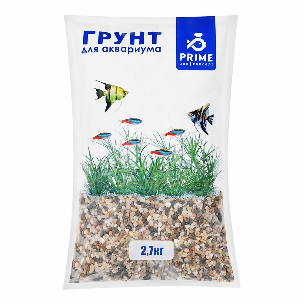 Prime Zoo Грунт Галька морская, натуральный, 0.8-3 мм, 2.7 кг