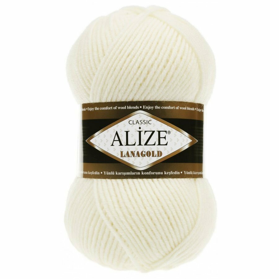 Пряжа Alize LANAGOLD 62 молочный (5 мотков)