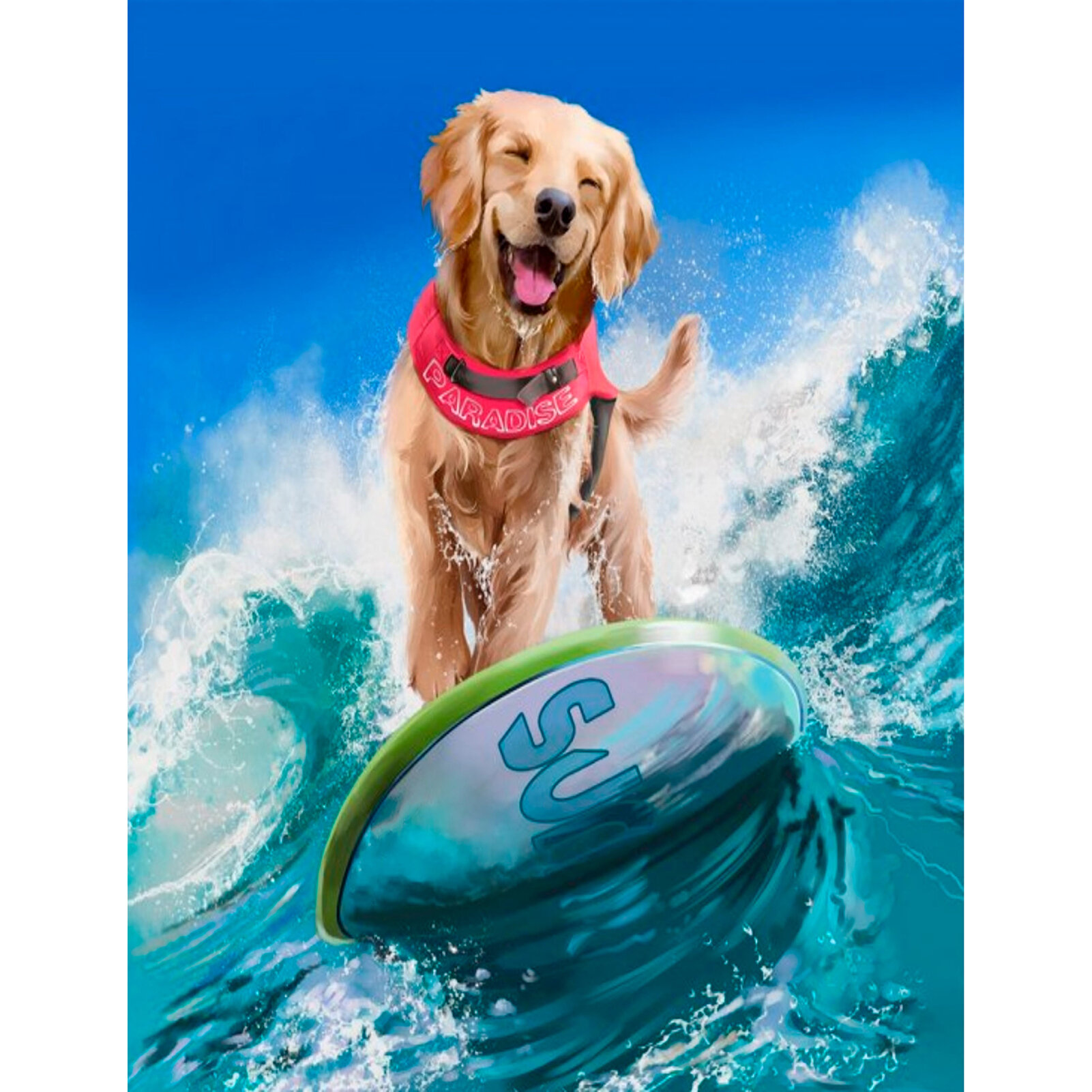 Наборы для 5D алмазной живописи DIY размером 12 x 16 дюймов (30 * 40 см) с риномантами, картины для вышивки, наборы с нумерацией для рисования, рукоделие из риномантов для декорации стен дома, Сёрфинг собака, материал: Полотно + Резин, вес упаковки: 120г