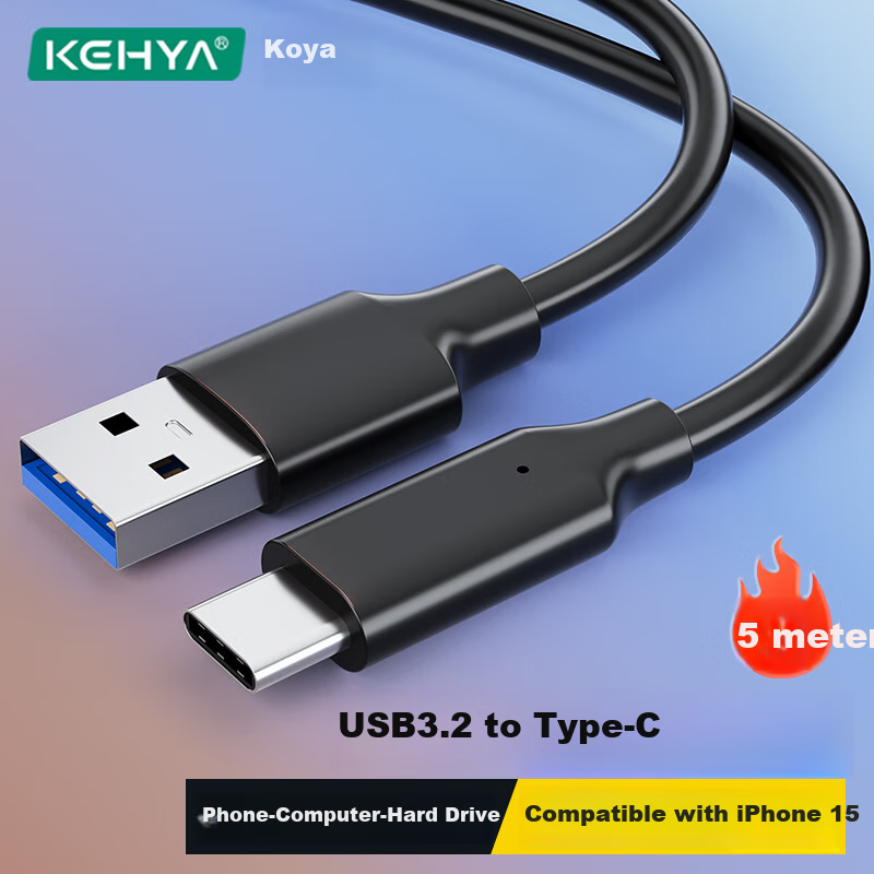 Koya USB3.2 to Type-C Data Transfer Charging Cable for Mobile Hard Drive Carplay Connection Line Compatible with Apple iPhone 15/16 Huawei Xiaomi Phone 5m