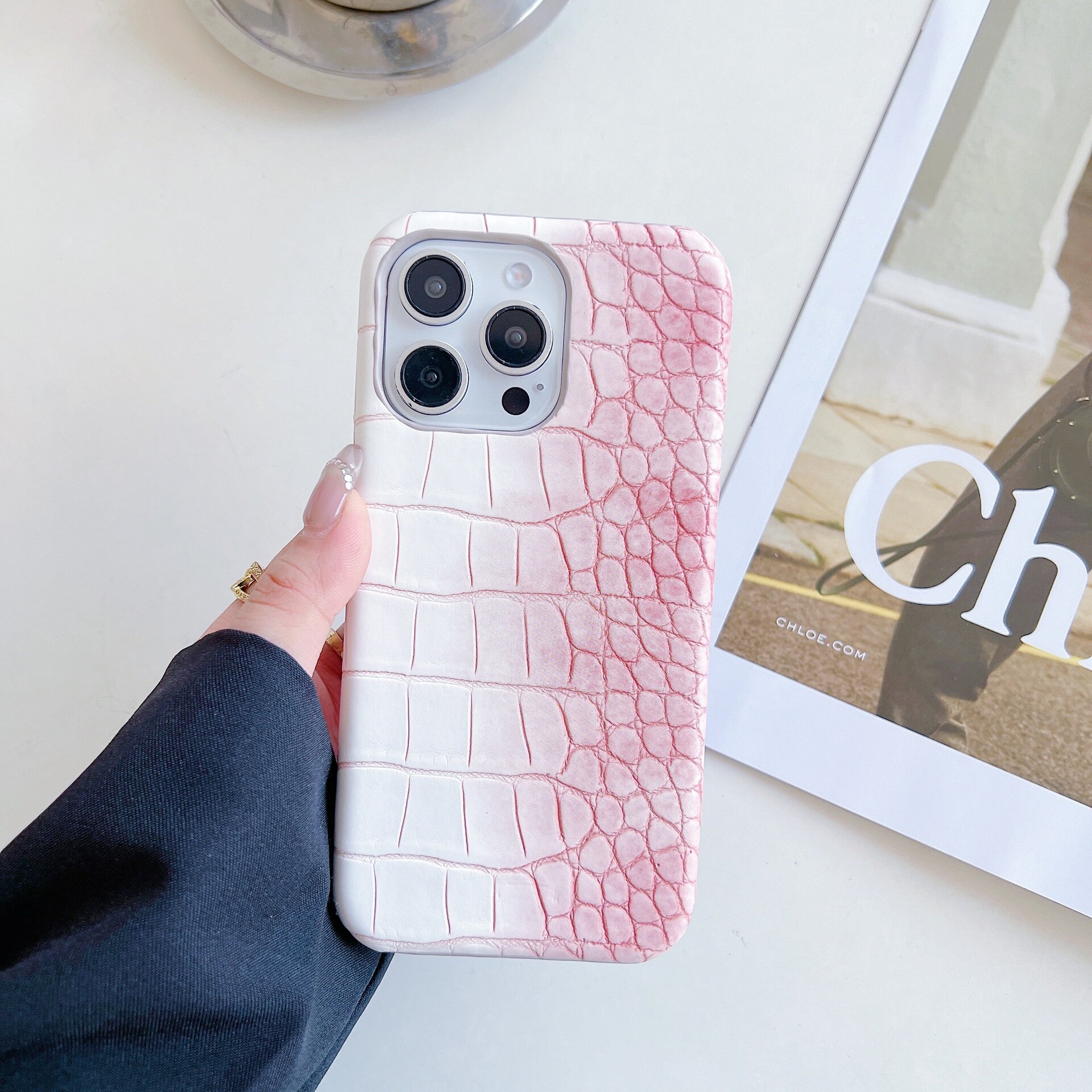 Чехол "Гималайская крокодиловая кожа", для iPhone 15 Pro, отвод тепла, перламутровый