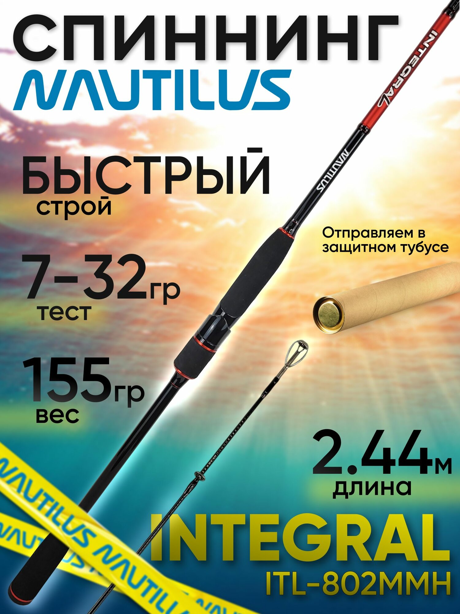 Спиннинг для рыбалки Nautilus Integral ITL-802MMH 244см 7-32гр