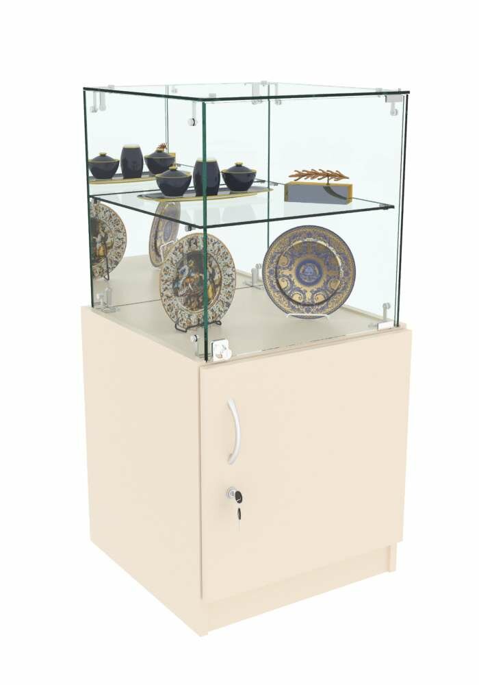 Торговый пристенный прилавок Зеркало с квадратными полками №110 (закрытый), Крем Вайс