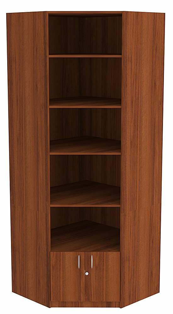 Высокий стеллаж угловой из ДСП серии Эконом Н-2400 мм №5-5 (торец 500 мм) с дверцами 410 мм, Орех