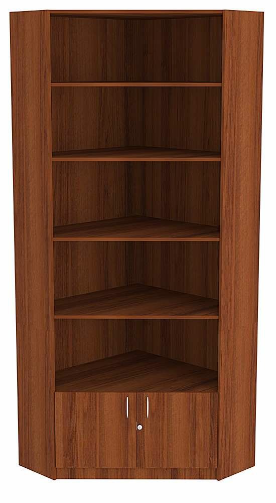 Высокий стеллаж угловой из ДСП серии Эконом Н-2400 мм №5-2 (торец 300 мм) с дверцами 410 мм, Орех