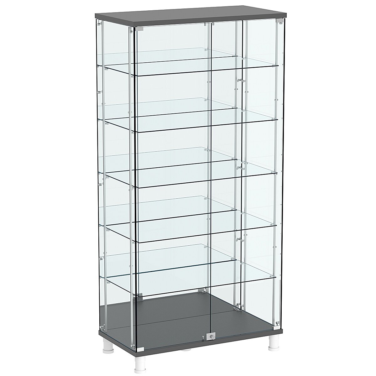 Витрина рондо с регулировочными полками №4-4-РЕГ на ножках (задняя стенка зеркало), Темно-Серый
