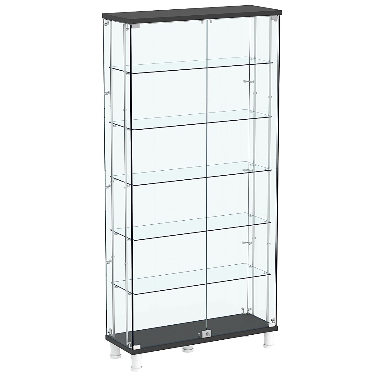 Витрина рондо с регулировочными полками №3-3-РЕГ на ножках (задняя стенка стекло), Черный