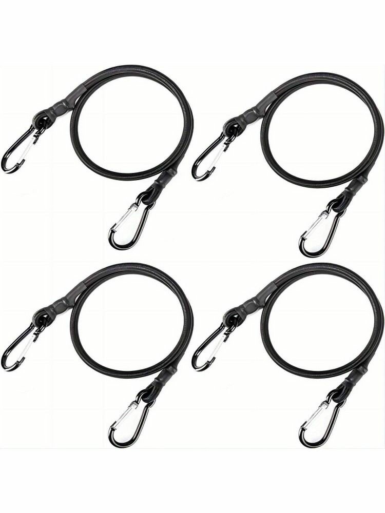 Набор банджи-ремней, для багажа, с карабинными крюками, черные, 4 шт