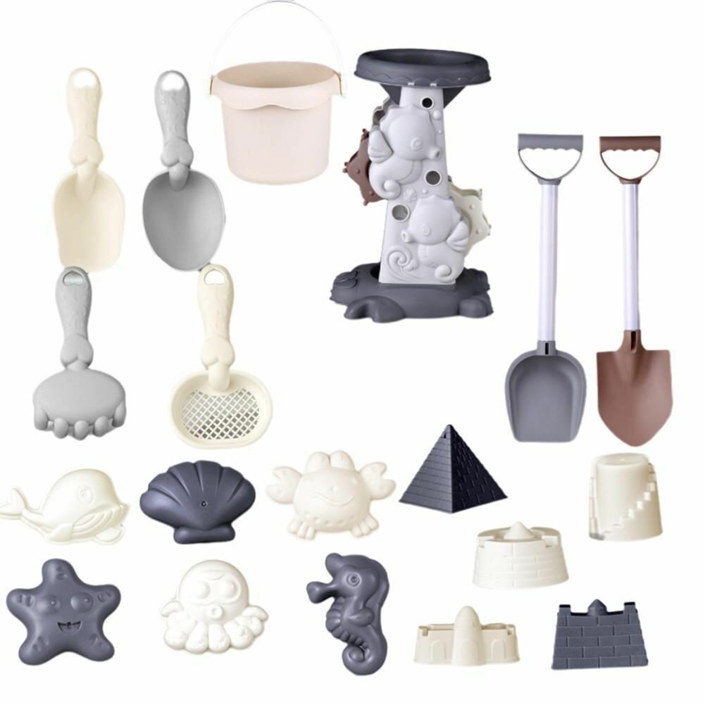 Детский набор для песка, 18 предметов, ведро, лопатка, грабли, сито, машинка, для пляжа и песочницы