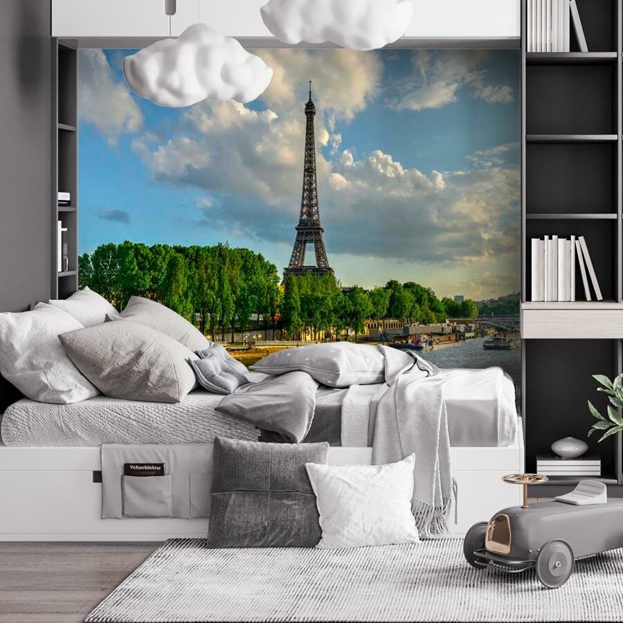 Фотообои Париж Эйфелева башня летом 9-732-S-Холст 270 x 200 см (ВхШ) Бесшовные, флизелиновые, влагостойкие обои MasterFresok