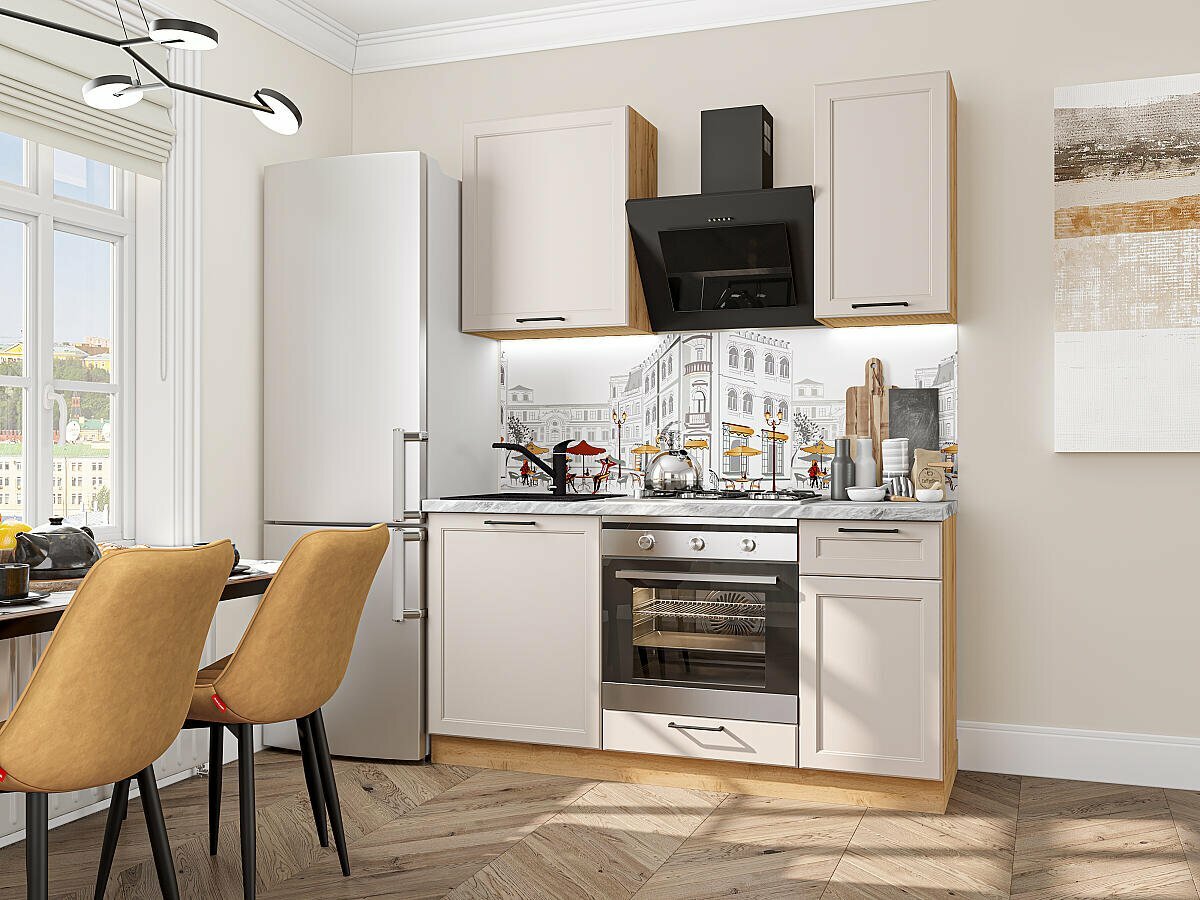 Кухня Барселона-06, цвет фасада Кашемир, цвет каркаса Дуб Вотан, 2140*1600*600 мм