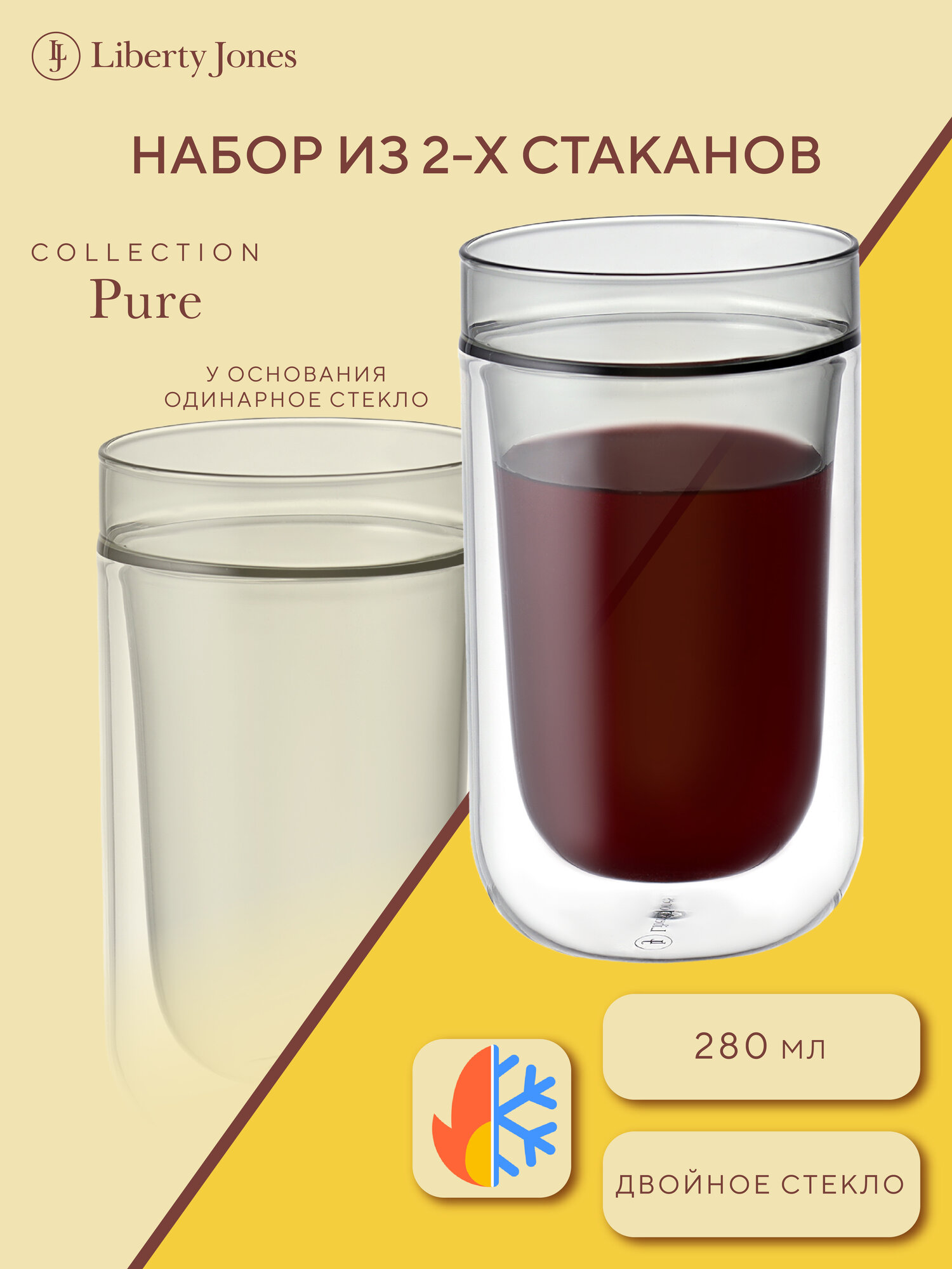 Стакан Pure 280 мл для воды и напитков 2 шт с двойными стенками Liberty Jones LJ0000421
