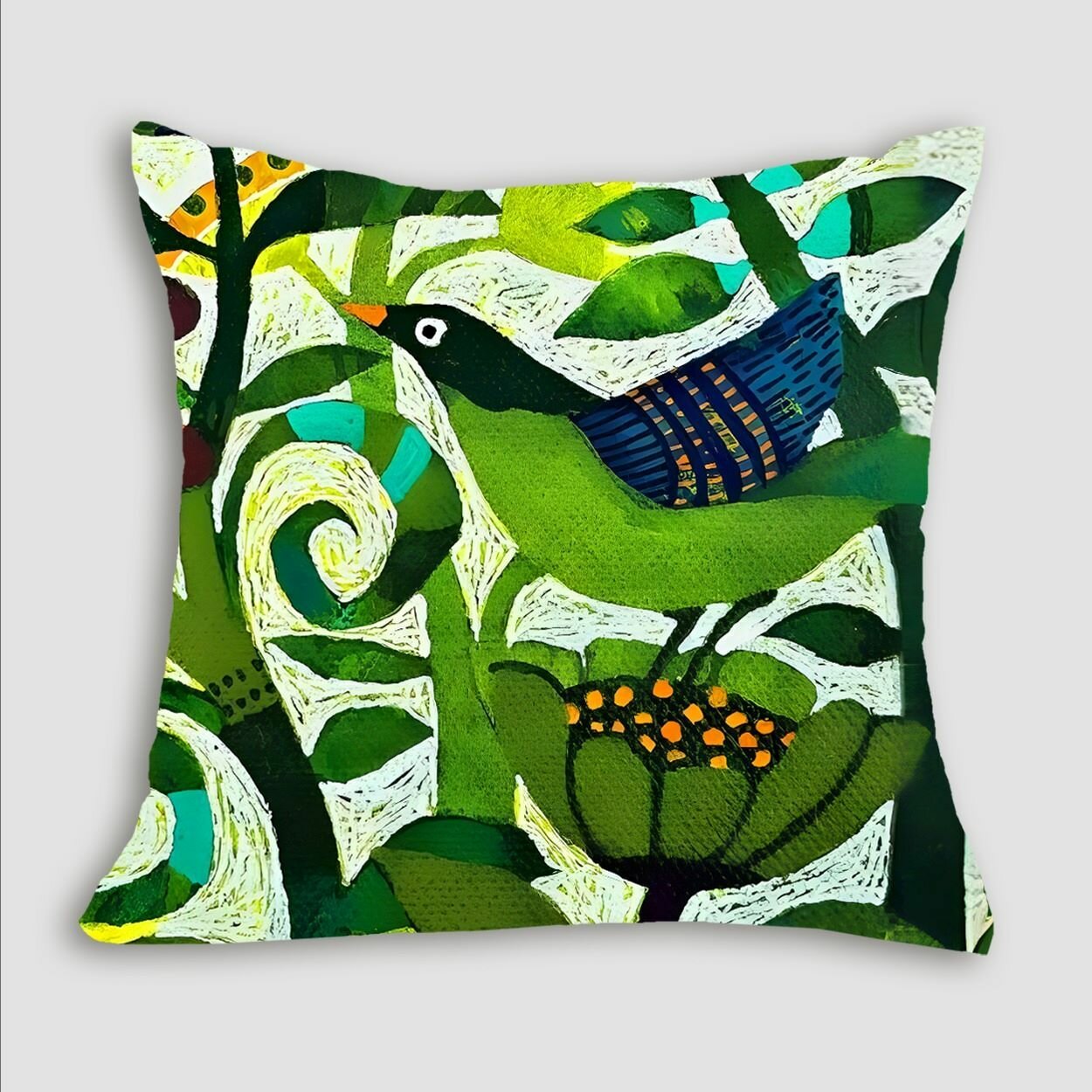 Чехол для подушки Птица зеленая 40х40 велюр