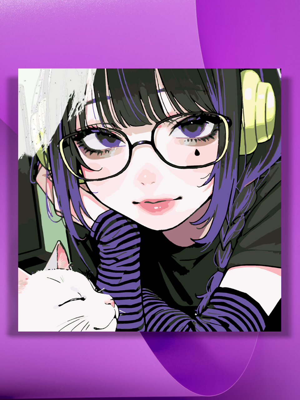 Картина по номерам на холсте Девочка эмо с белым котиком, 40 х 40 см