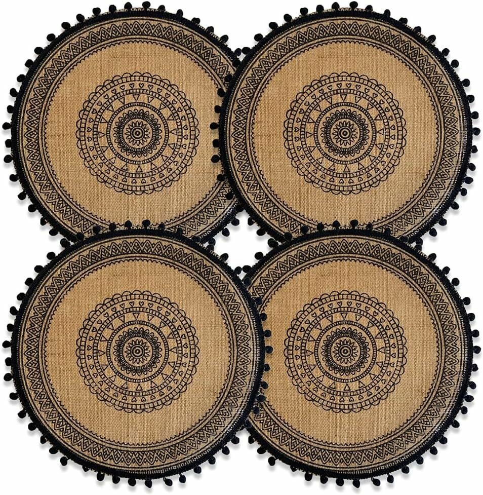 4 шт Круглая тканая салфетка в стиле бохо для украшения кухонного стола