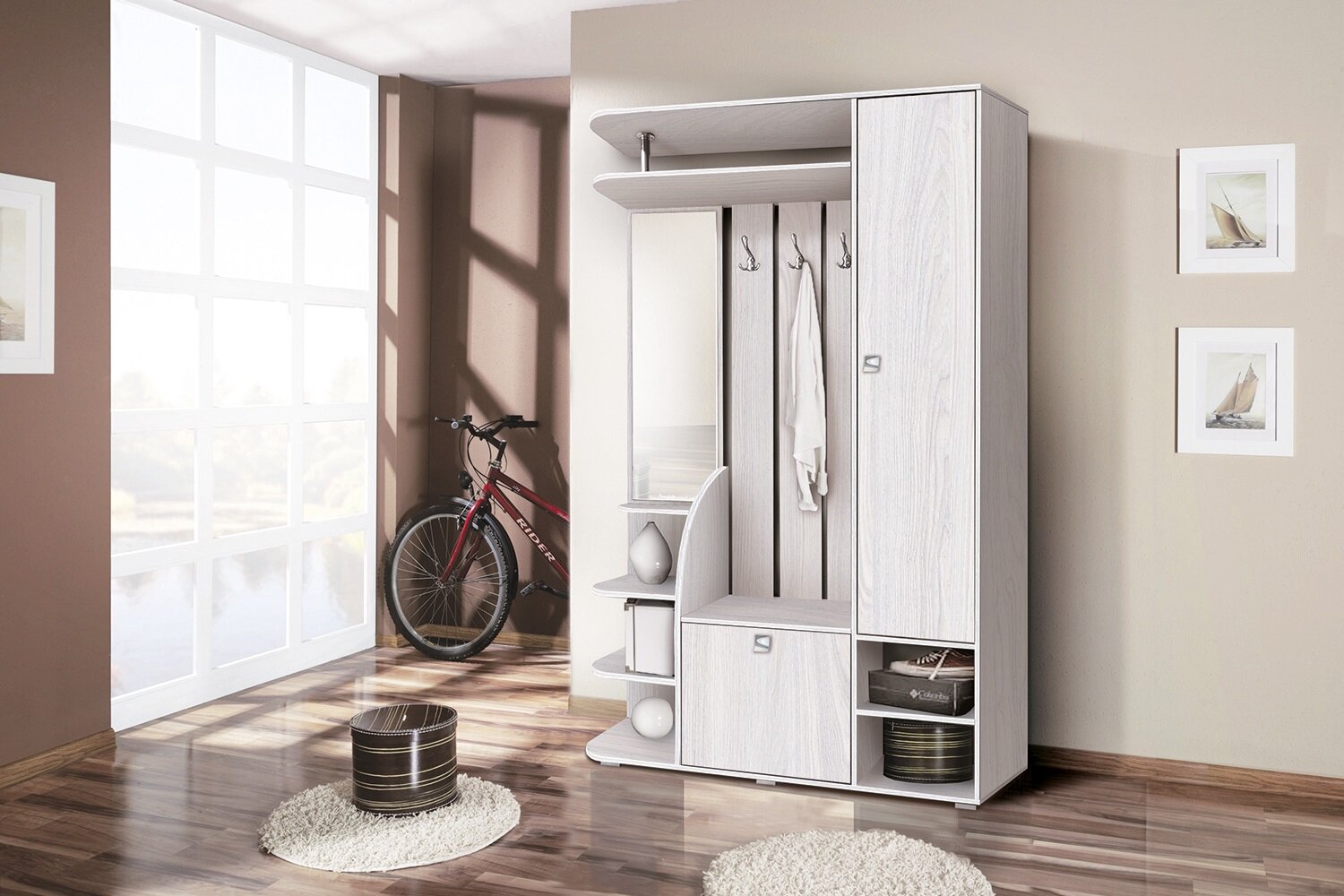 Прихожая "Весна-2", ЛДСП, с зеркалом, анкор светлый/анкор светлый, 120см x 36см x 205см, зарон