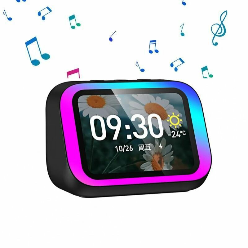 Умный Bluetooth-динамик с интеллектуальным большим экраном для отображения погоды, температуры, настольный динамик с часами, украшение для спальни, голосовой помощник