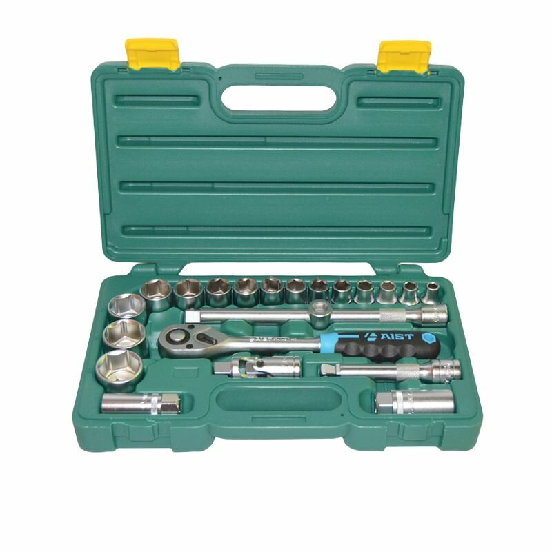 Набор инструментов (трещотка с 6-ти гранными головками) 1/2" дюйма 22 пр. AIST 409122 для автомобиля в чемодане (кейсе) профессиональный шестигранный