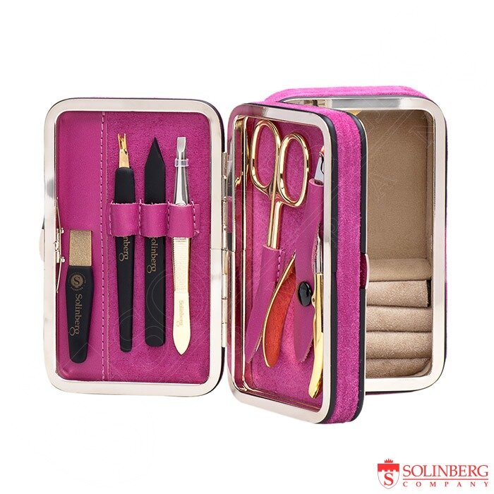 Набор маникюрный Solinberg 120JC/864C, 6 предметов, футляр из натуральной замши, зеркало, со стразами