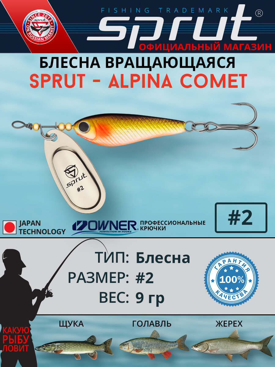 Блесна Вращающаяся Sprut Alpina Comet SR #2 (85mm/9g/GBR-S)
