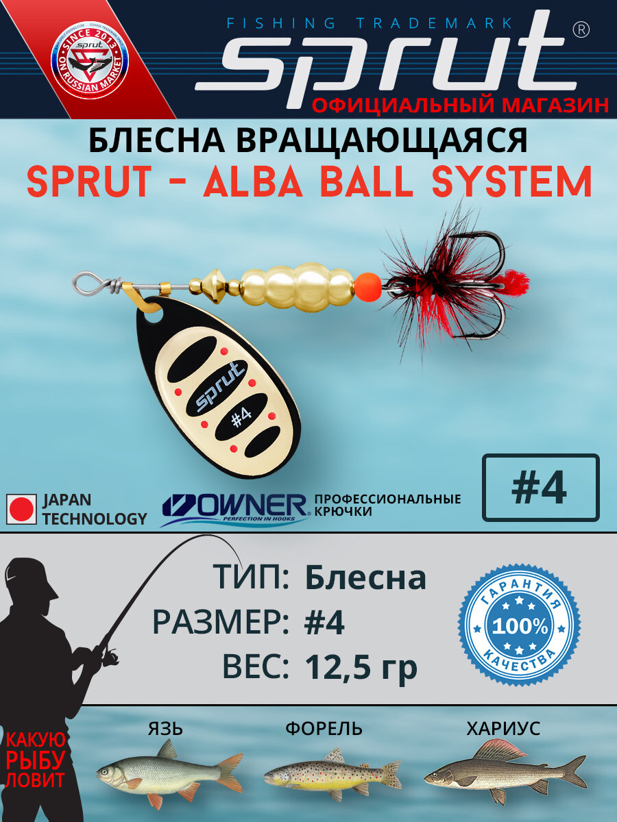 Блесна Вращающаяся Sprut Alba Ball System #4 (80mm/12,5g/BKG)
