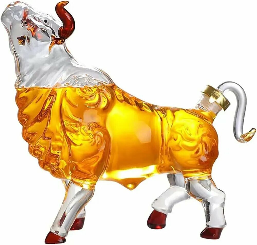 Графин для виски Animal, стеклянная бутылка для вина в форме быка, подходит для вина, виски, скотча и т. д.(1000 мл)
