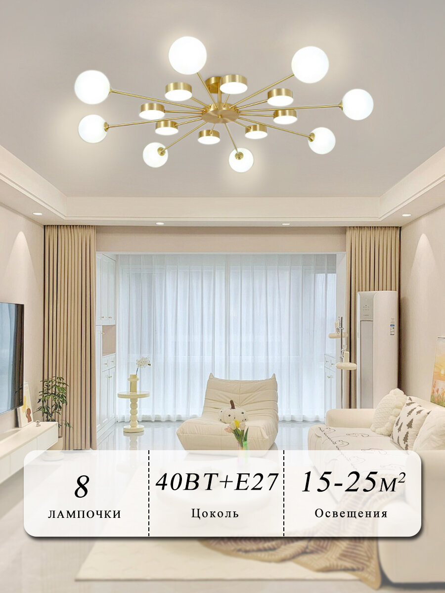 Люстра, E27, 8 ламп, мощность одной лампы 40Вт, диаметр 13см, стиль поп-арт