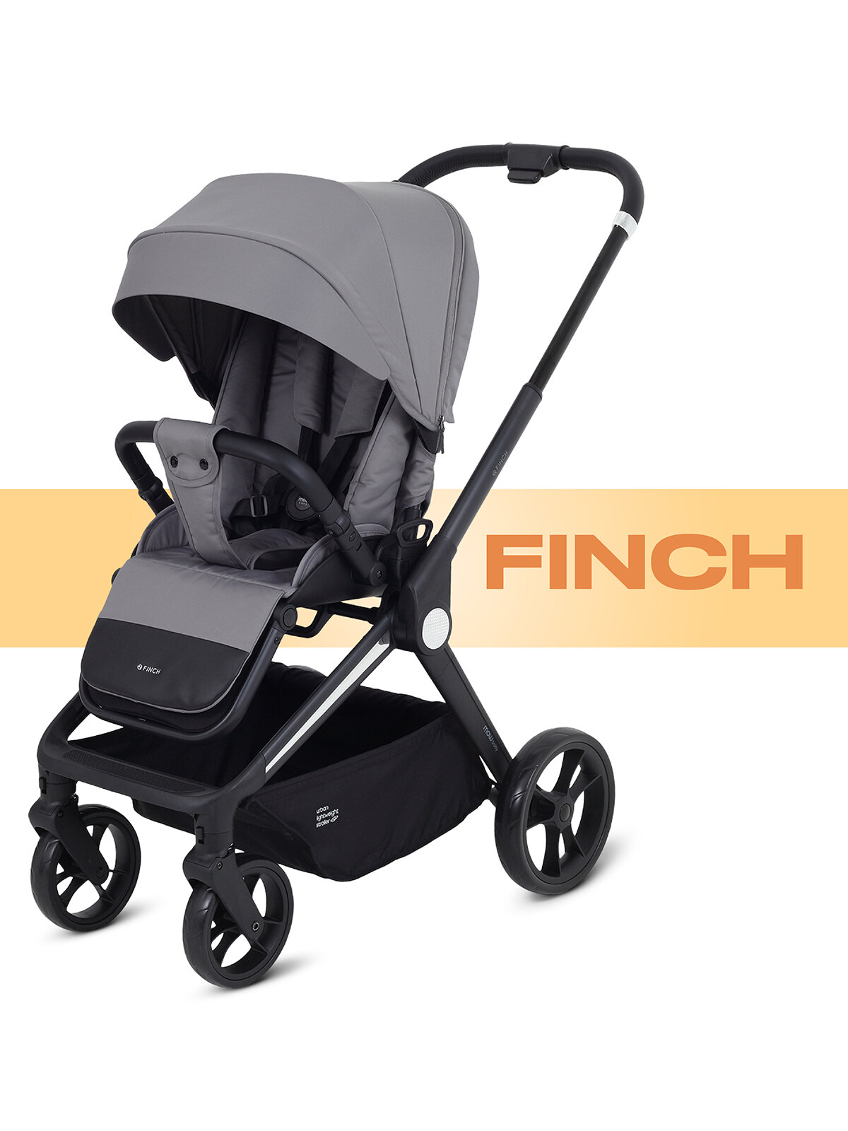 Коляска MOWBaby Finch с реверсивным блоком прогулочная детская, Grey