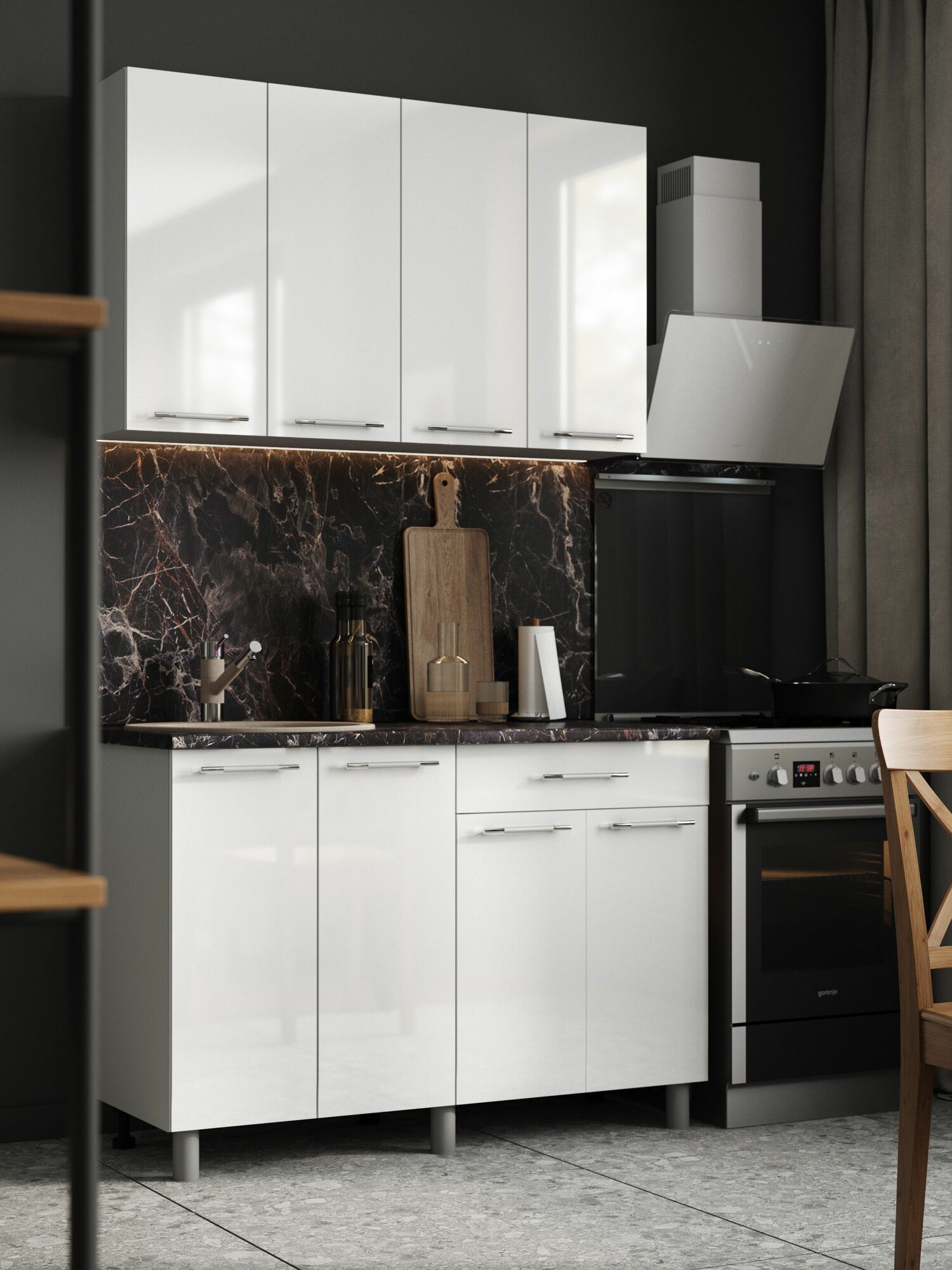 Кухонный гарнитур Танго МДФ 1,2м белый глянец без столешницы