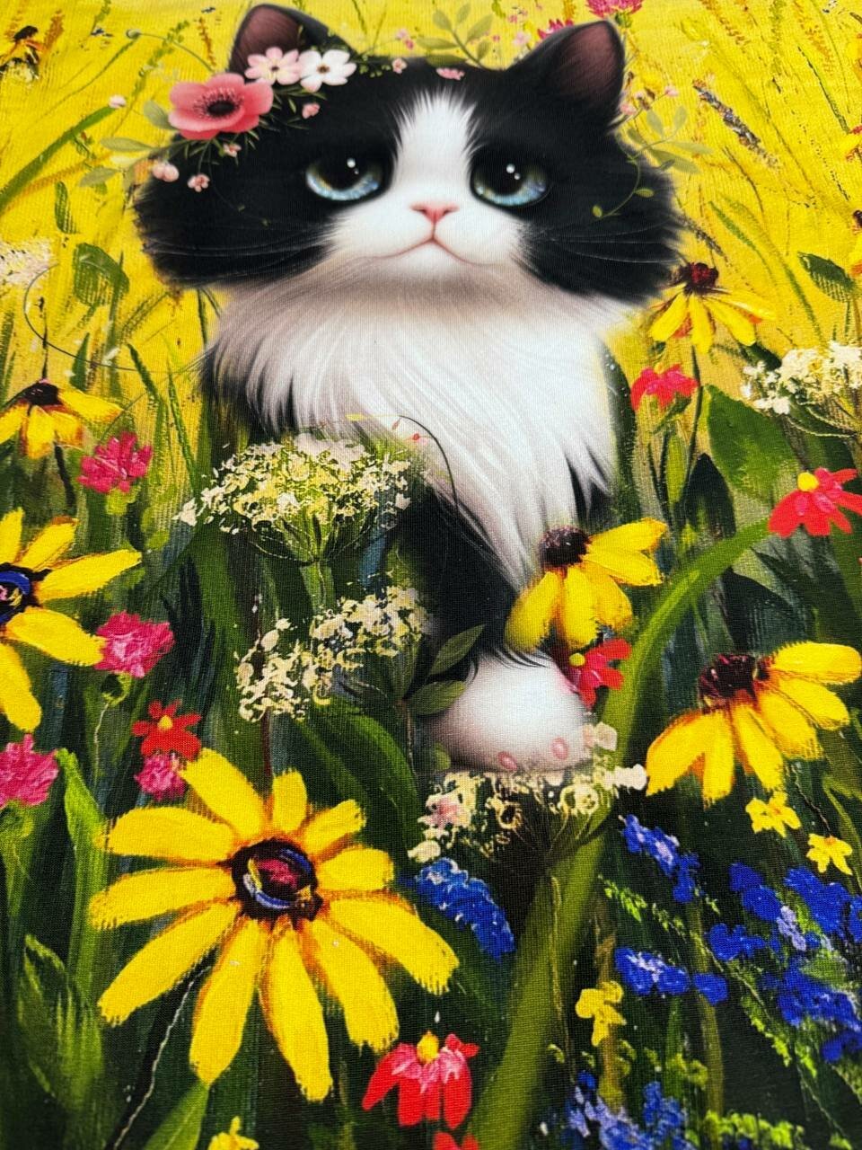 Купон 70х180 с диджитальным принтом Кот в поле / Ткань Футер 2-х нитка