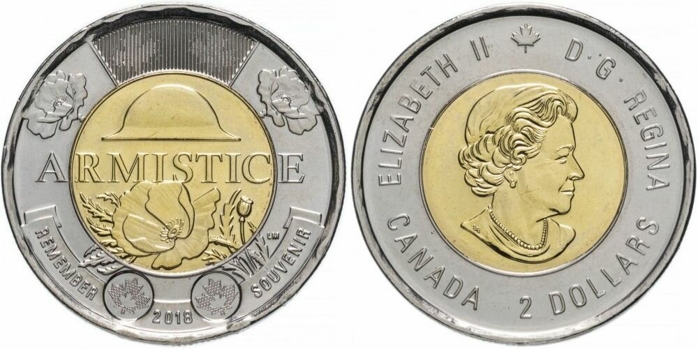 Канада 2 доллара, 2018 100 лет со дня окончания Первой Мировой войны XF