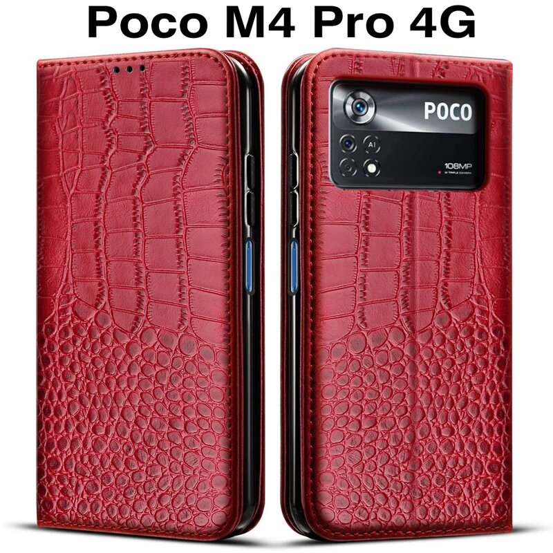 Для Poco M4 Pro 4G Чехол-книжка для Poco Poko Pocco Little M4Pro M 4 Pro 4Pro M4 Pro кожаный чехол с держателем для карт Красный, Red -M4 Pro 4G, Poco M4 Pro 4G
