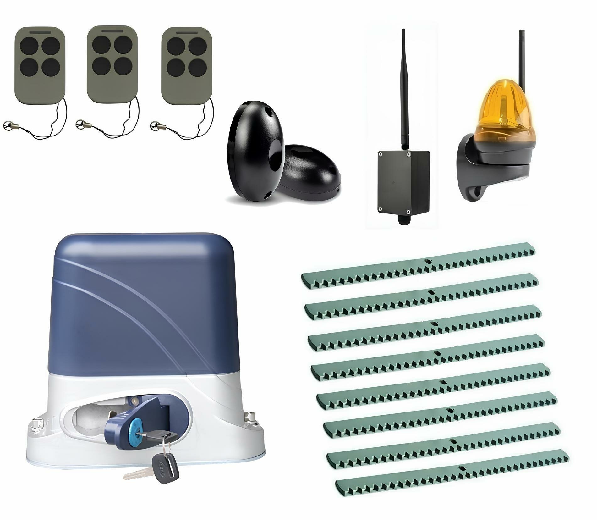 Автоматика для откатных ворот KSL-1300 FULL-K8-BT-Т3, комплект: привод, 3 пульта, Bluetooth-модуль, фотоэлементы, лампа, 8 реек