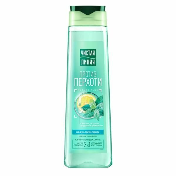 Шампунь Чистая Линия против перхоти с ментолом, мятой и пребиотиками, 400 мл