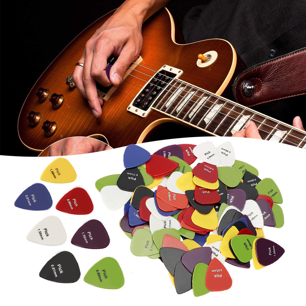 100 штук Плексики для гитары Разные цвета Плексик для укулеле Электрогитары Деталь Аксессуар Толщина 0.58/0.71/0.81/0.96/1.2/1.5мм Смешанные Подходит для акустической/электрогитары Укулеле и баса Материал ABS