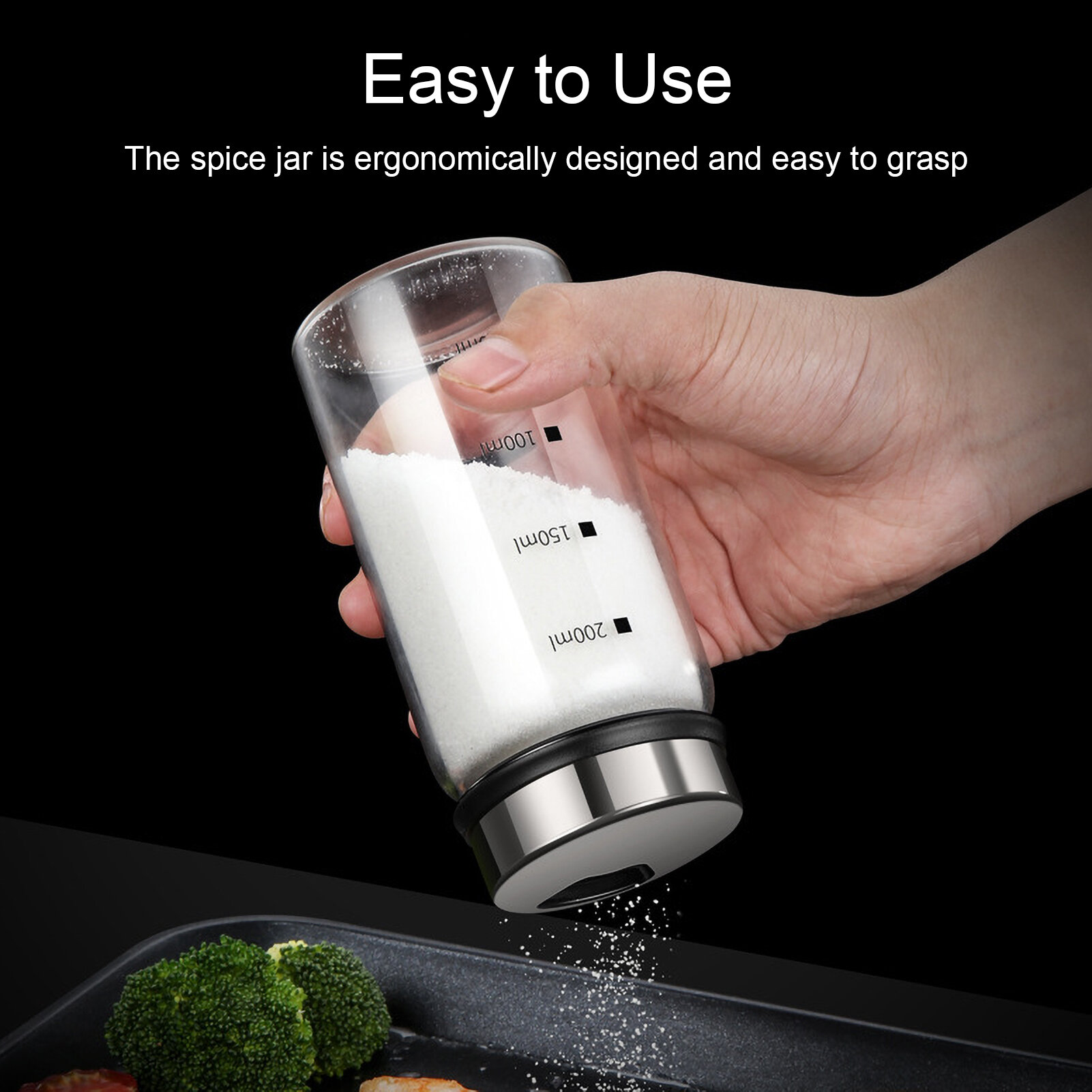 150 мл стеклянная банка для приправ со шкалой, 4 отверстия, банки для специй, кухонная банка для посыпки перцем чили, солонка для барбекю, контейнер