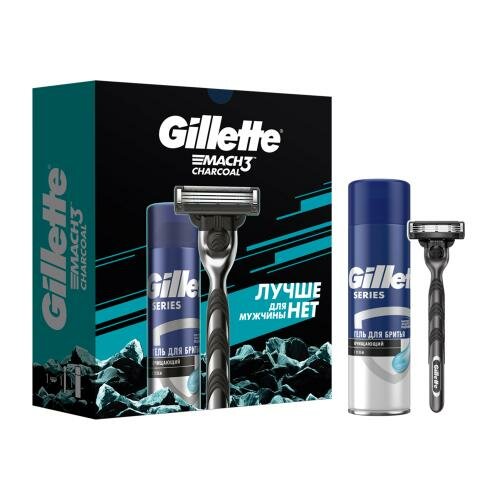 Подарочный набор Gillette Mach3 Станок с 1 кассетой + Гель для бритья Уголь